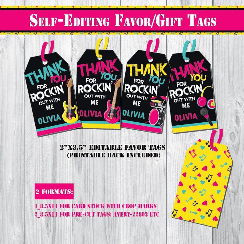 Rock Star Party Favor Tags-instant Download Self-editing - Etsy