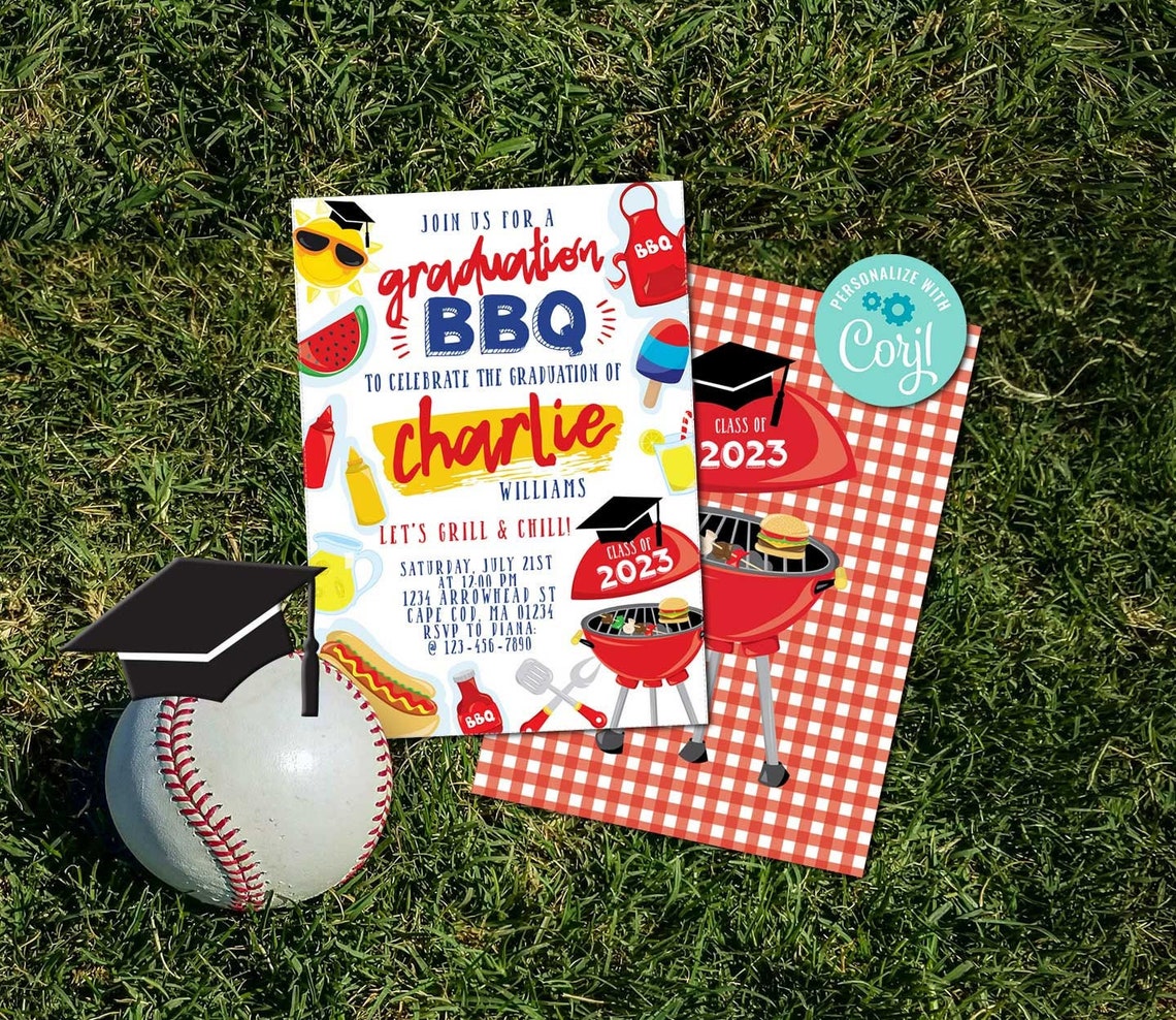 BBQ Graduation Party Invitation-self Edit W Corjl-backyard BBQ - Etsy