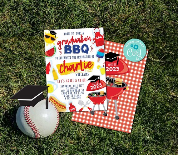 BBQ Graduation Party Invitation-self Edit W Corjl-backyard BBQ - Etsy