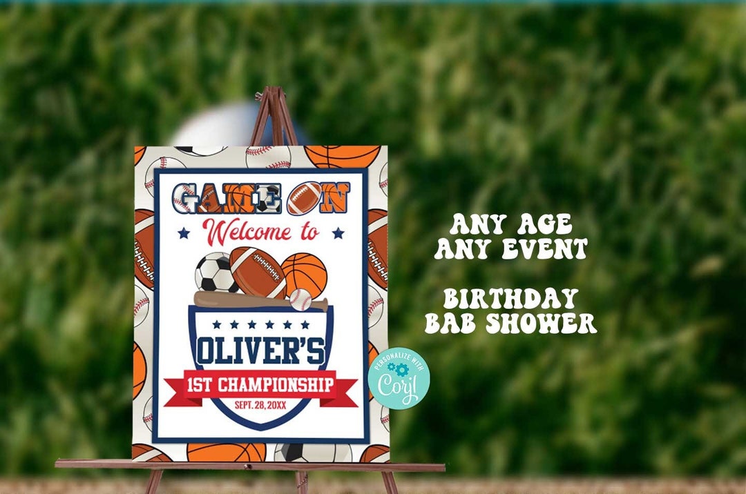 All Star Sport Party Welcome Sign-edit Wcorjl-sports Birthday-baby ...