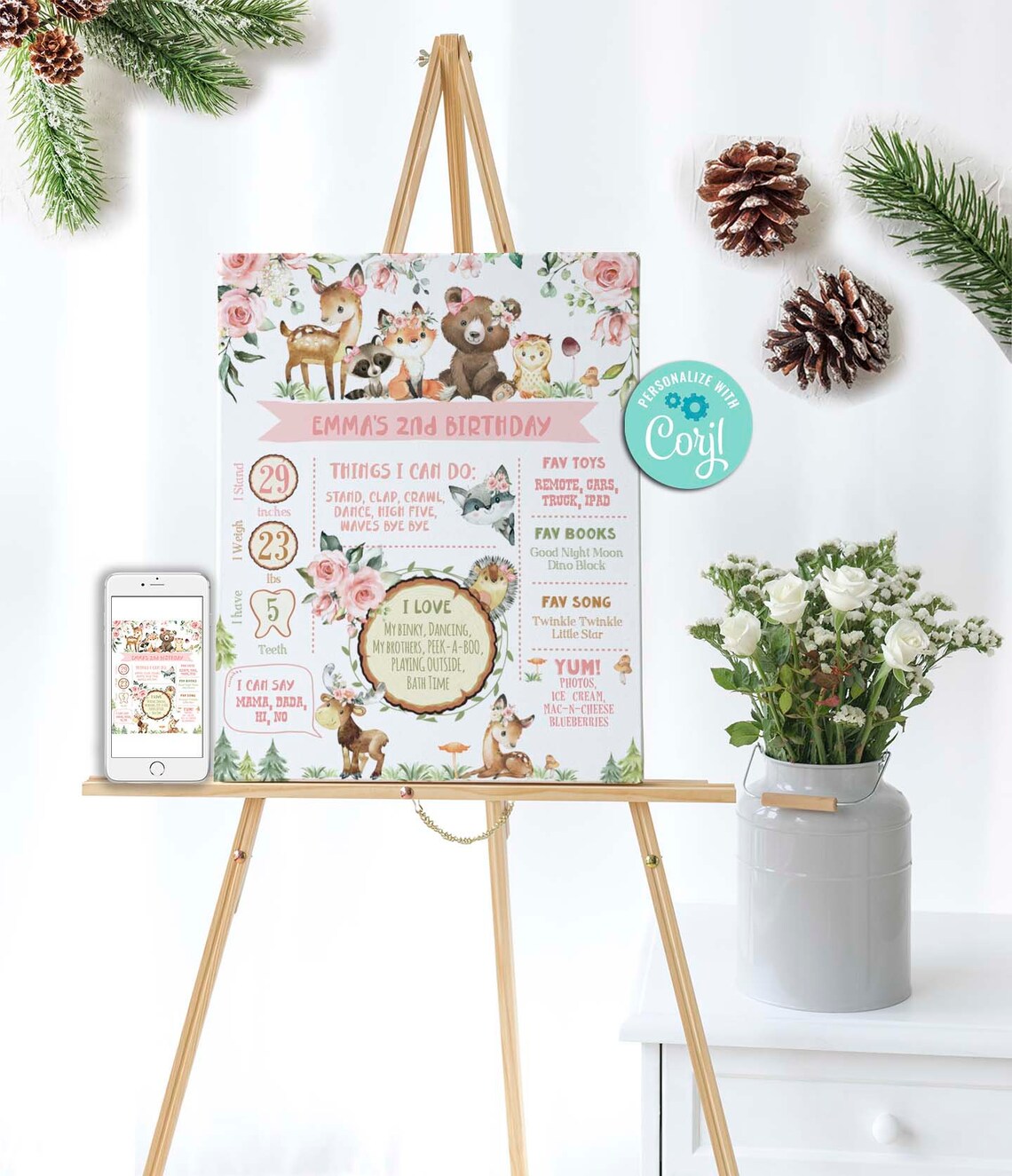 Woodland Birthday Milestone Chalkboard-floral Woodland Party - Etsy