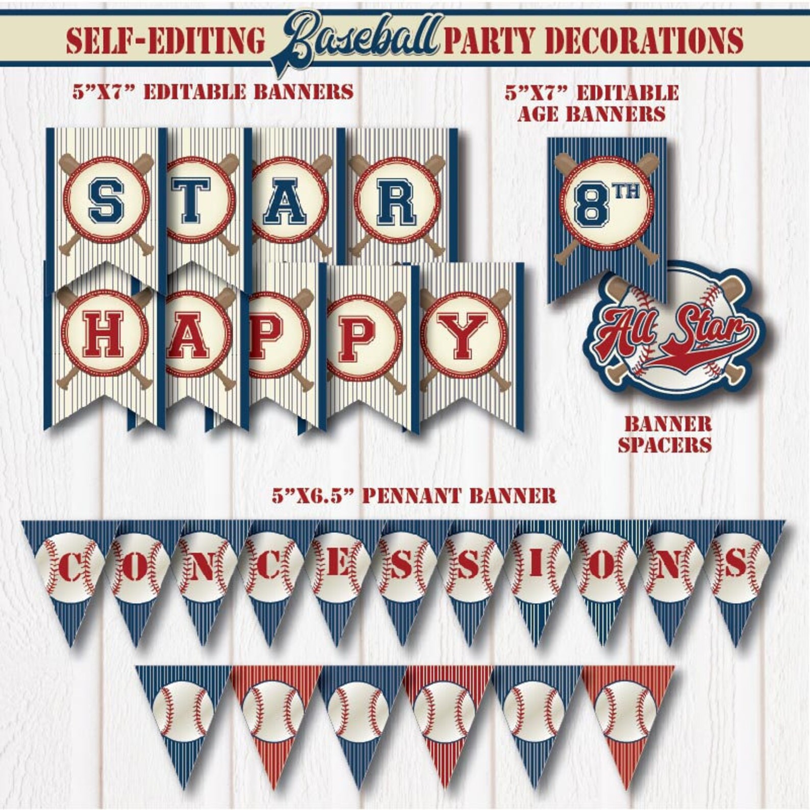 SELF-EDITING All Star Baseball Birthday Decorations-printable | Etsy