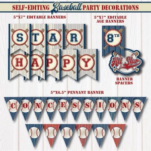 SELF-EDITING All Star Baseball Birthday Decorations-printable Baseball ...