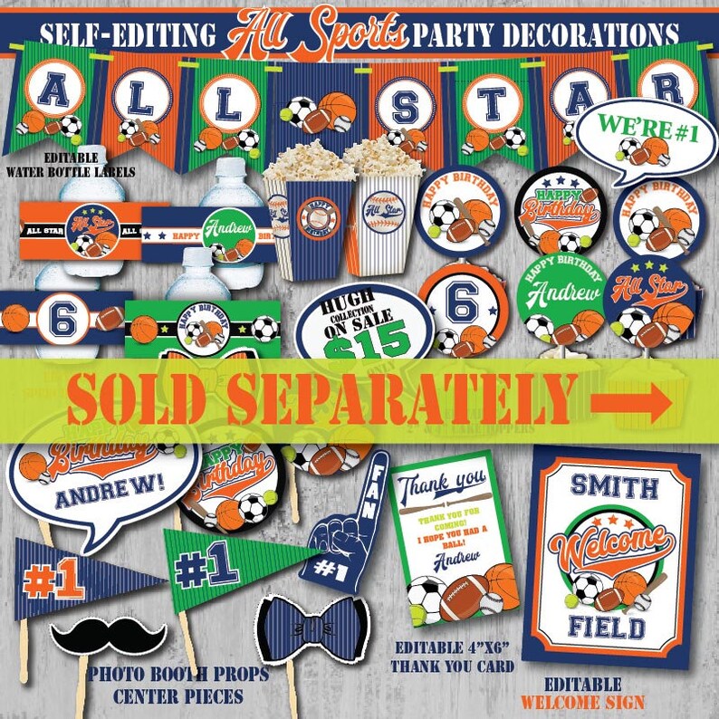 All Star Sport Birthday Favor Tags-self-editing Sport Thank - Etsy