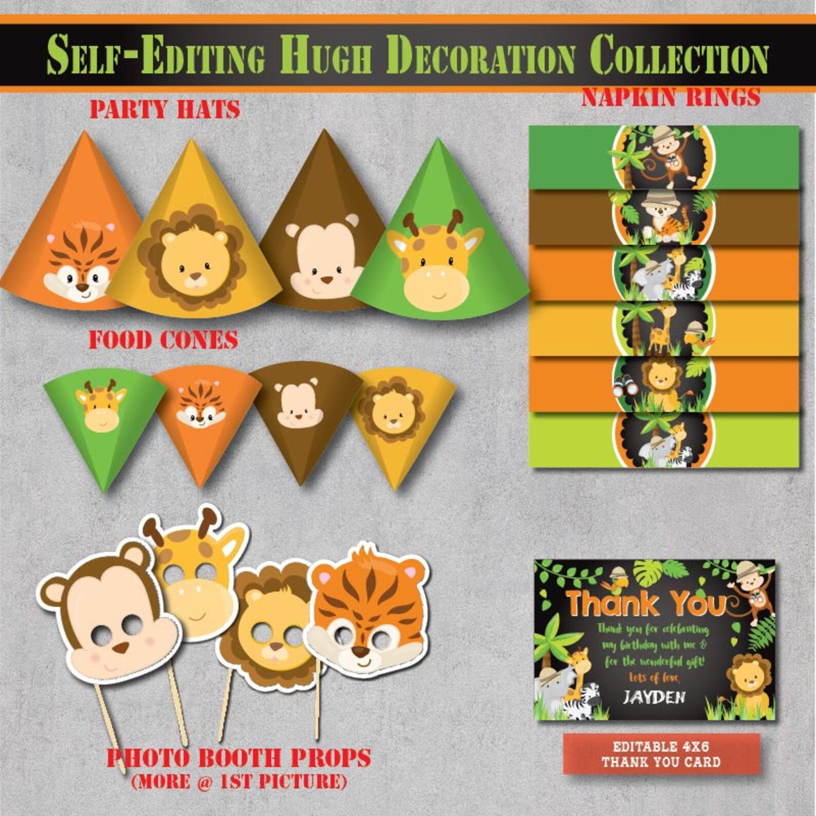 SELF-EDITING Safari Birthday Decoration Kit-safari | Etsy