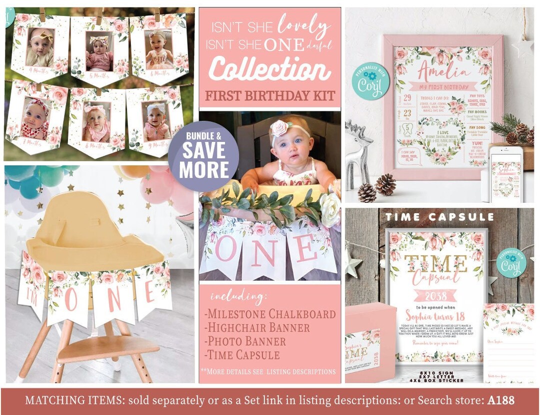 Flower First Birthday Decoration Kit-edit W Corjl-milestone Chalkboard ...