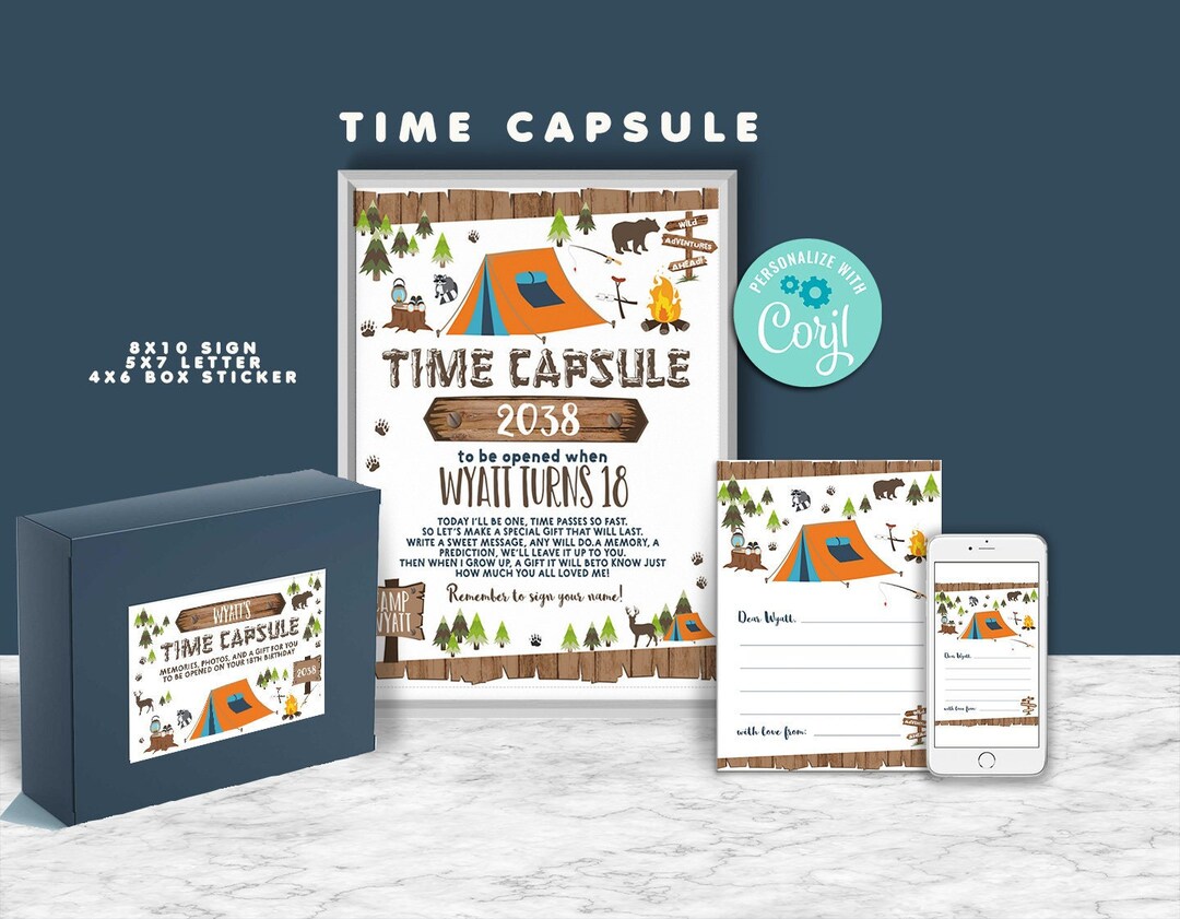 One Happy Camper Time Capsule Kit-self-edit W Corjl-time Capsule Sign ...