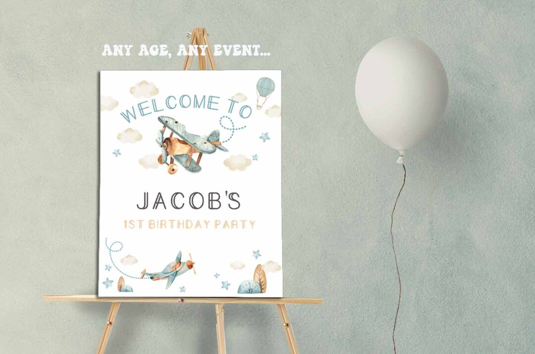 Airplane Party Welcome Sign-corjl-airplane Birthday-air Plane-vintage ...