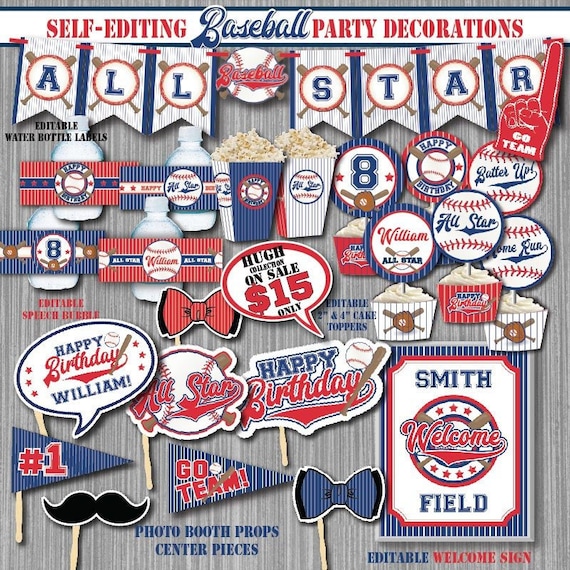 SELF-EDITING All Star Baseball Birthday Decorations-Printable | Etsy