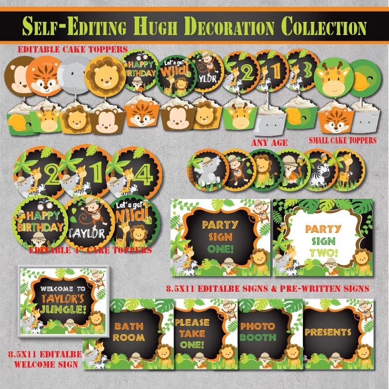 SELF-EDITING Safari Birthday Decoration Kit-safari | Etsy