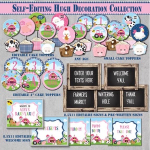 Self-editing Pink Farm Birthday Decoration Kit-farm Party - Etsy