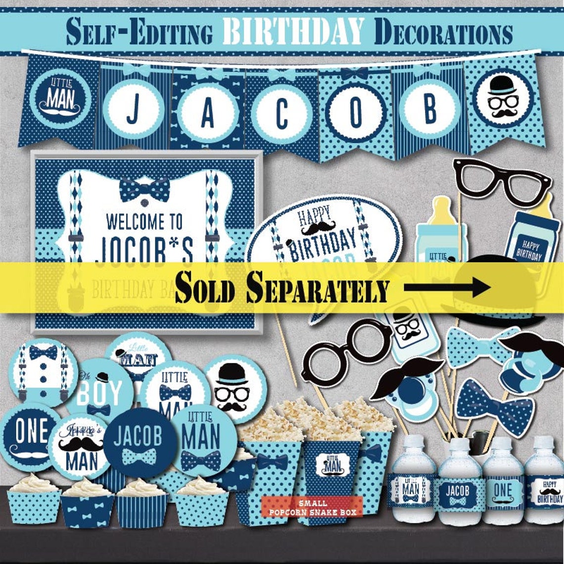 Little Man First Birthday Decoration Kit-self-edit W - Etsy