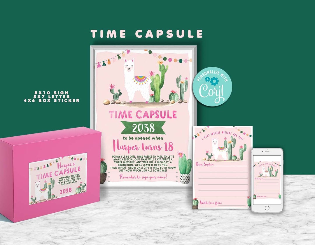 Llama Birthday Time Capsule Set-self Edit W Corjl-llama Fun Letter ...