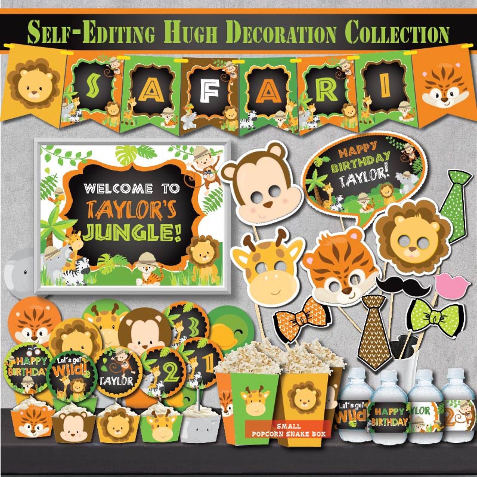 SELF-EDITING Safari Birthday Decoration Kit-safari | Etsy