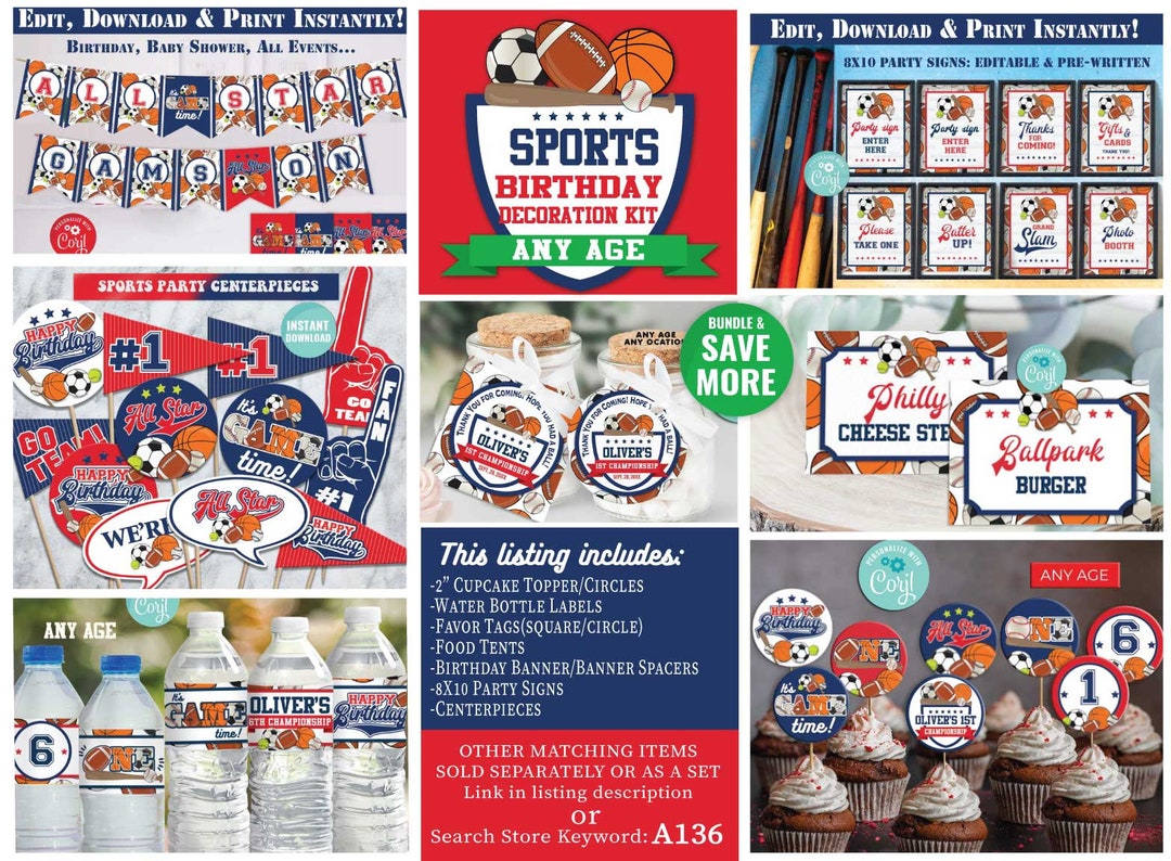 All Star Sport Birthday Decoration Bundle-edit W Corjl-game Time Sport ...