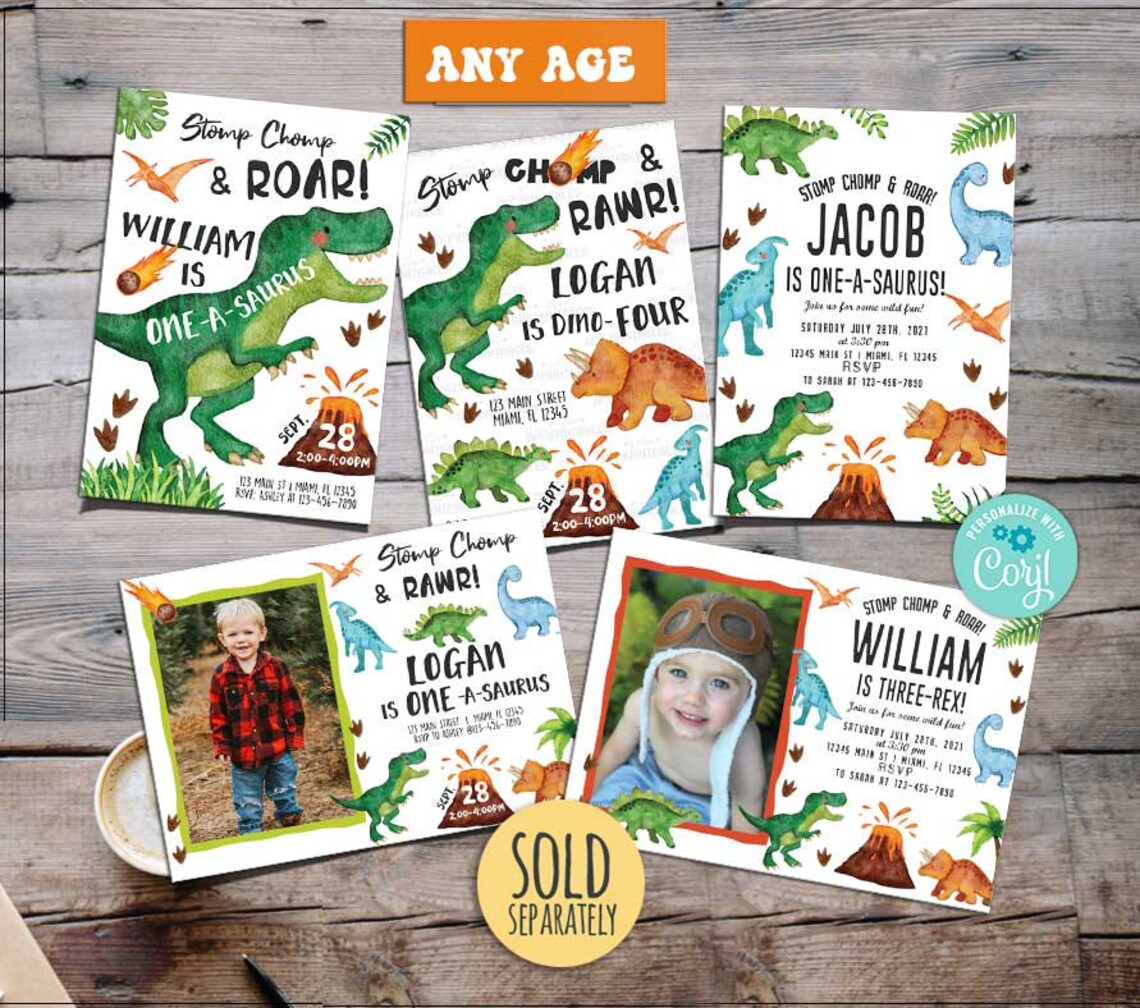 Dinosaur Birthday Invitation-self Edit With Corjl-dinosaur - Etsy