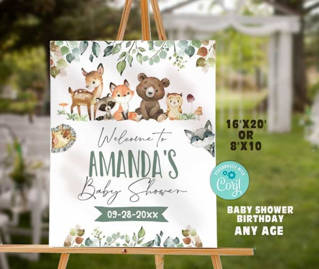 Woodland Party Welcome Sign-self-editing W Corjl-woodland - Etsy