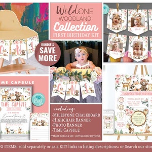 Woodland Birthday Milestone Chalkboard-floral Woodland Party Poster ...