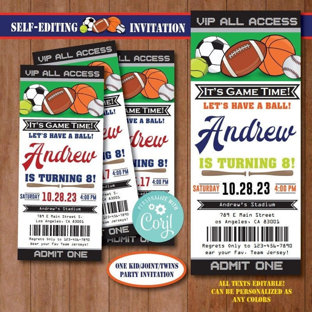 All Star Sport Birthday Invitation-self Edit Corjl-sport Invitation-all ...
