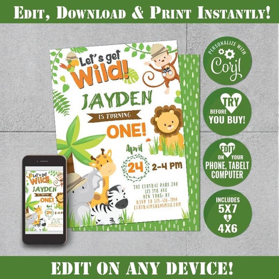 SELF-EDITING Safari Birthday Invitation-safari Party - Etsy