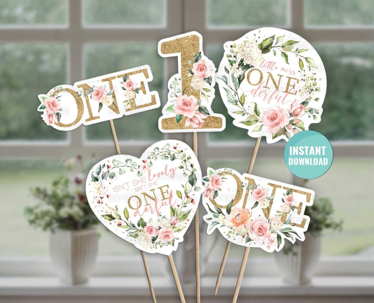 Flower First Birthday Centerpieces-instant Download-floral - Etsy