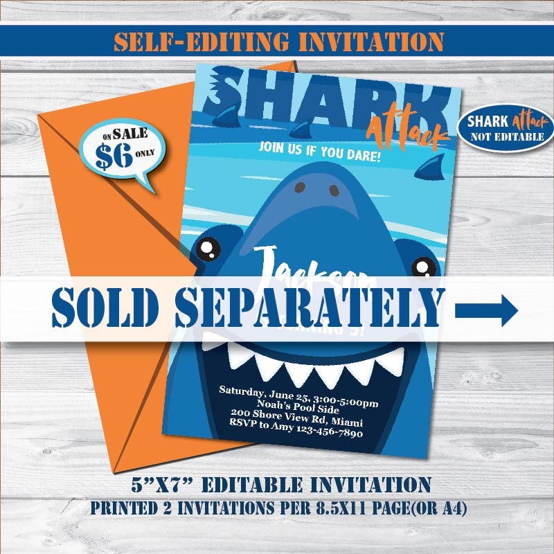 SELF-EDITING Shark Birthday Party Signs-welcome Sign-printable | Etsy