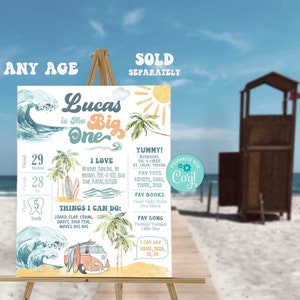 Printable the BIG ONE Surfing Party Backdrop-self Edit Corjl-the Big ...