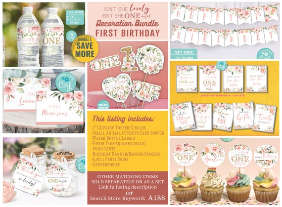 Flower First Birthday Decoration Bundle-edit W Corjl-floral - Etsy