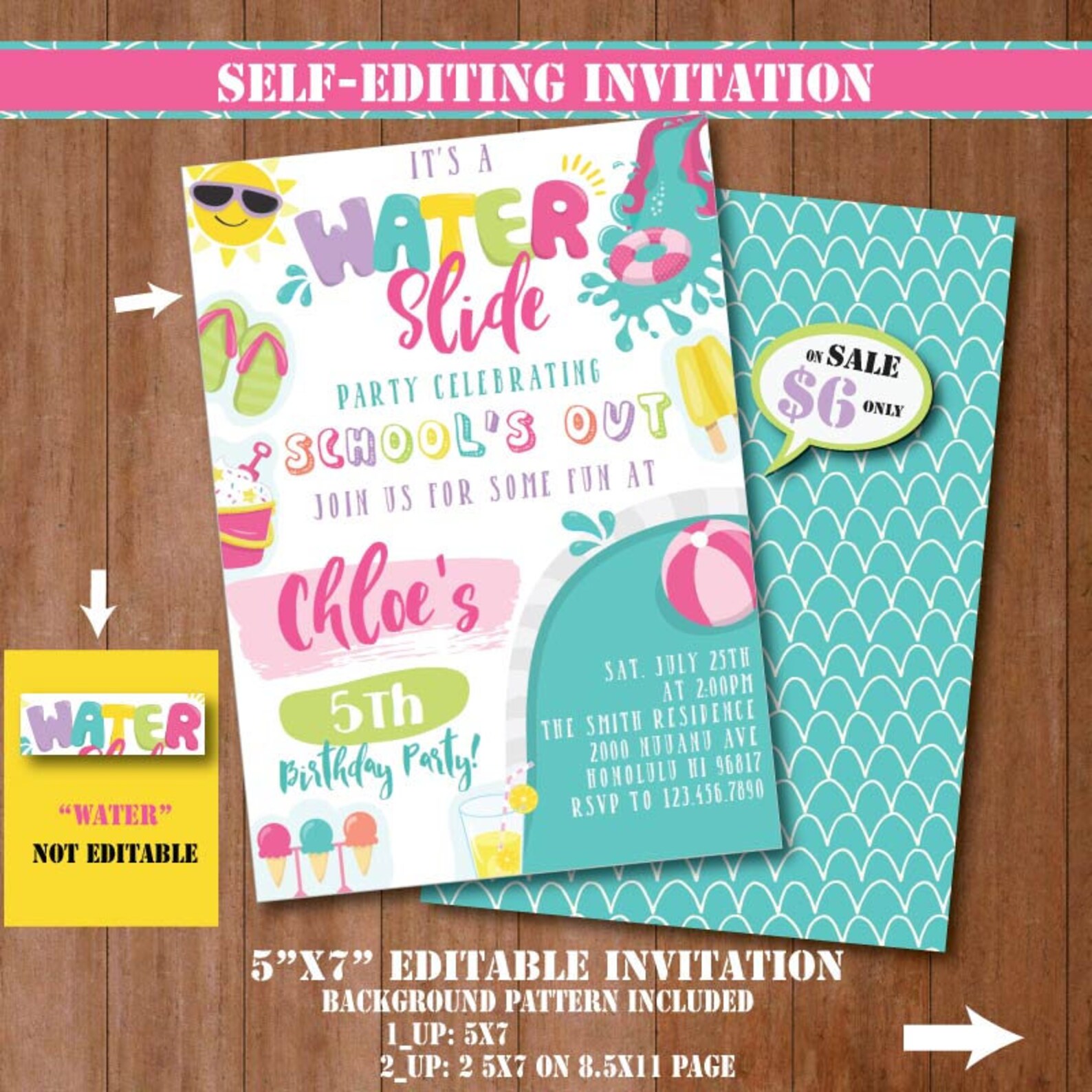 Water Slide Party Invitation-self-editing Printable Pool Slide | Etsy