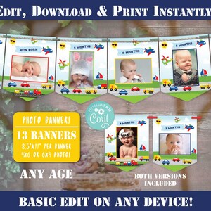 Transportation Birthday Photo Banner-self-edit With - Etsy