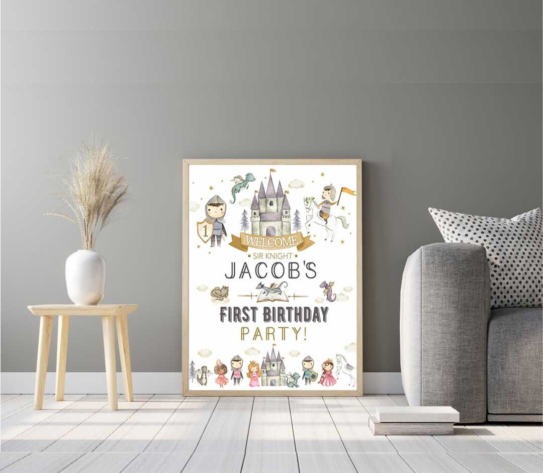 Knight Party Welcome Sign-edit Corjl-once Upon A Time-dragons-birthday ...