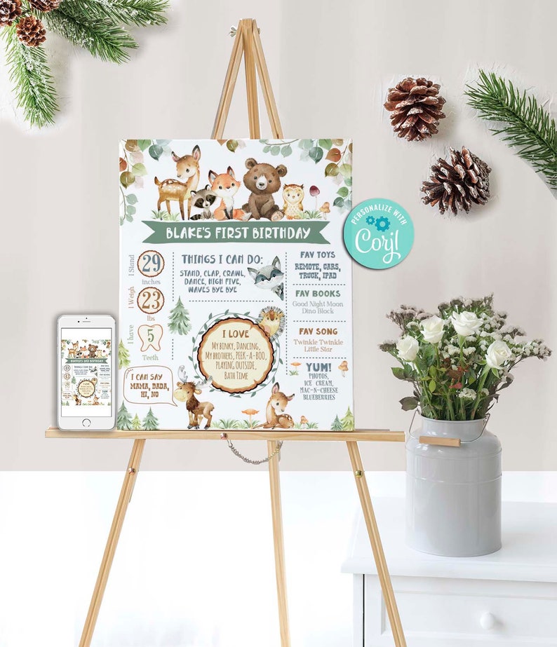 Woodland Birthday Milestone Chalkboard-woodland Party Poster | Etsy