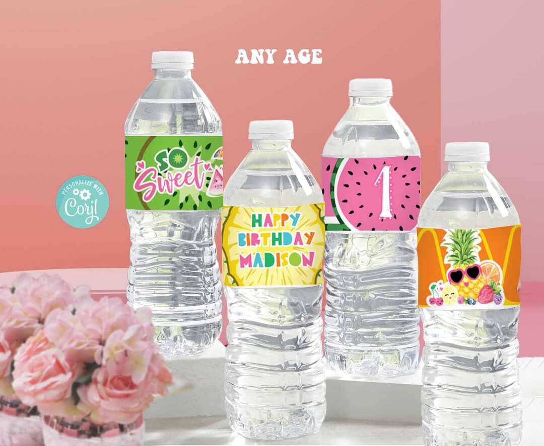 Tutti Frutti Birthday Water Bottle Label-corjl-tutti Frutti Party Juice ...
