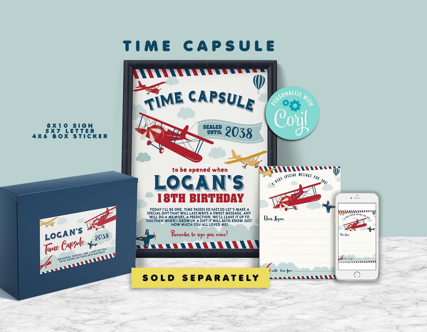 Vintage Airplane Birthday Time Capsule Set-self-edit With | Etsy