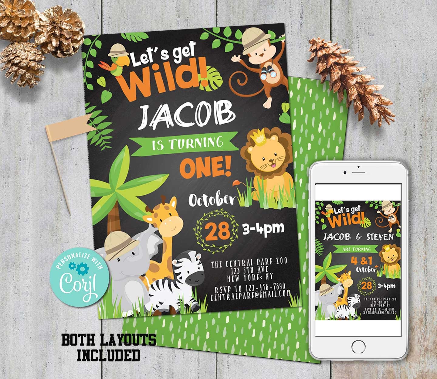 Safari Birthday Invitation-self Edit W Corjl-safari Party - Etsy