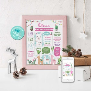 Llama Birthday Milestone Poster-edit W Corjl-llama Party Chalkboard ...