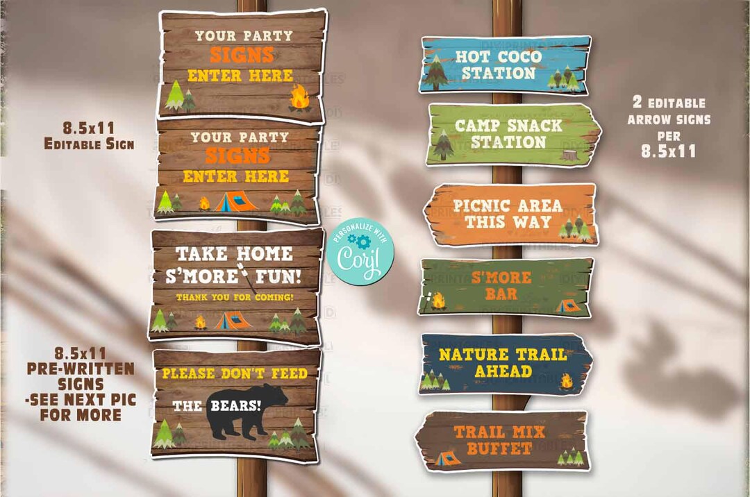One Happy Camper-camping Party Signs-arrow Signs-corjl-sign Decoration ...