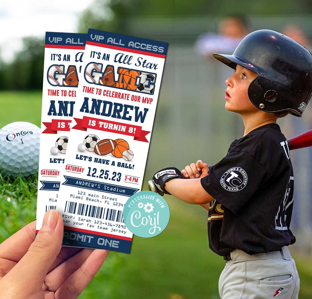 All Star Sport Birthday Ticket Invitation-sport Party Invite-edit ...