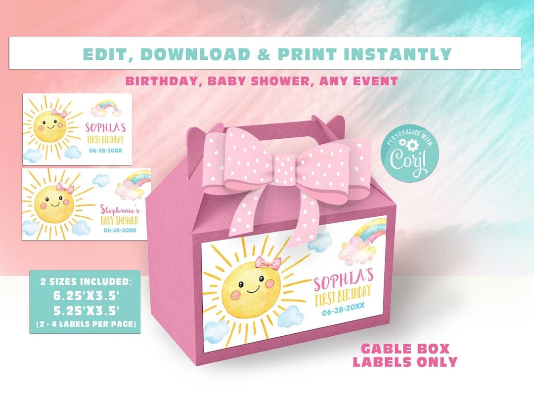 Sunshine Party Gable Box Labels-self Edit Wcorjl-favor Box Labels-sun ...