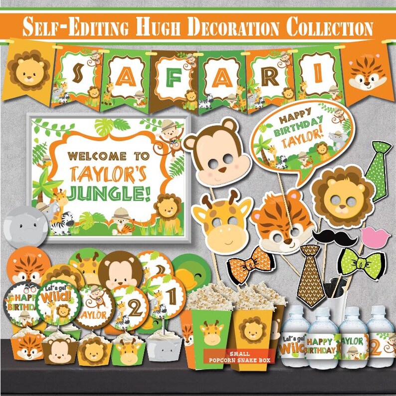 SELF-EDITING Safari Birthday Decoration Kit-safari - Etsy