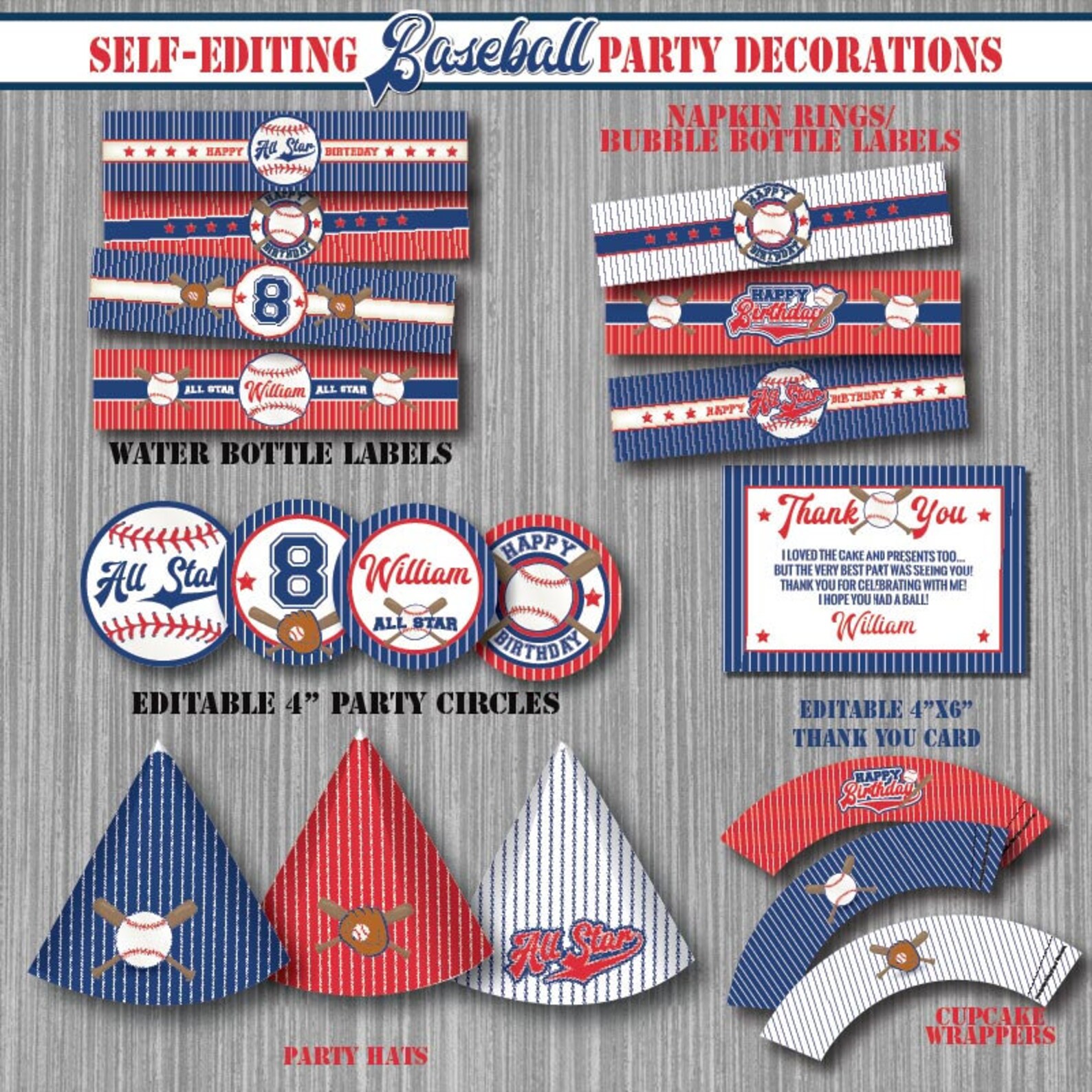 SELF-EDITING All Star Baseball Birthday Decorations-printable - Etsy