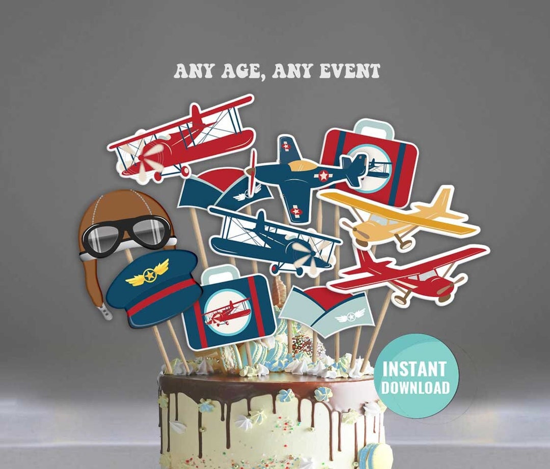 Vintage Airplane Birthday Centerpieces-instant Download-airplane Party ...