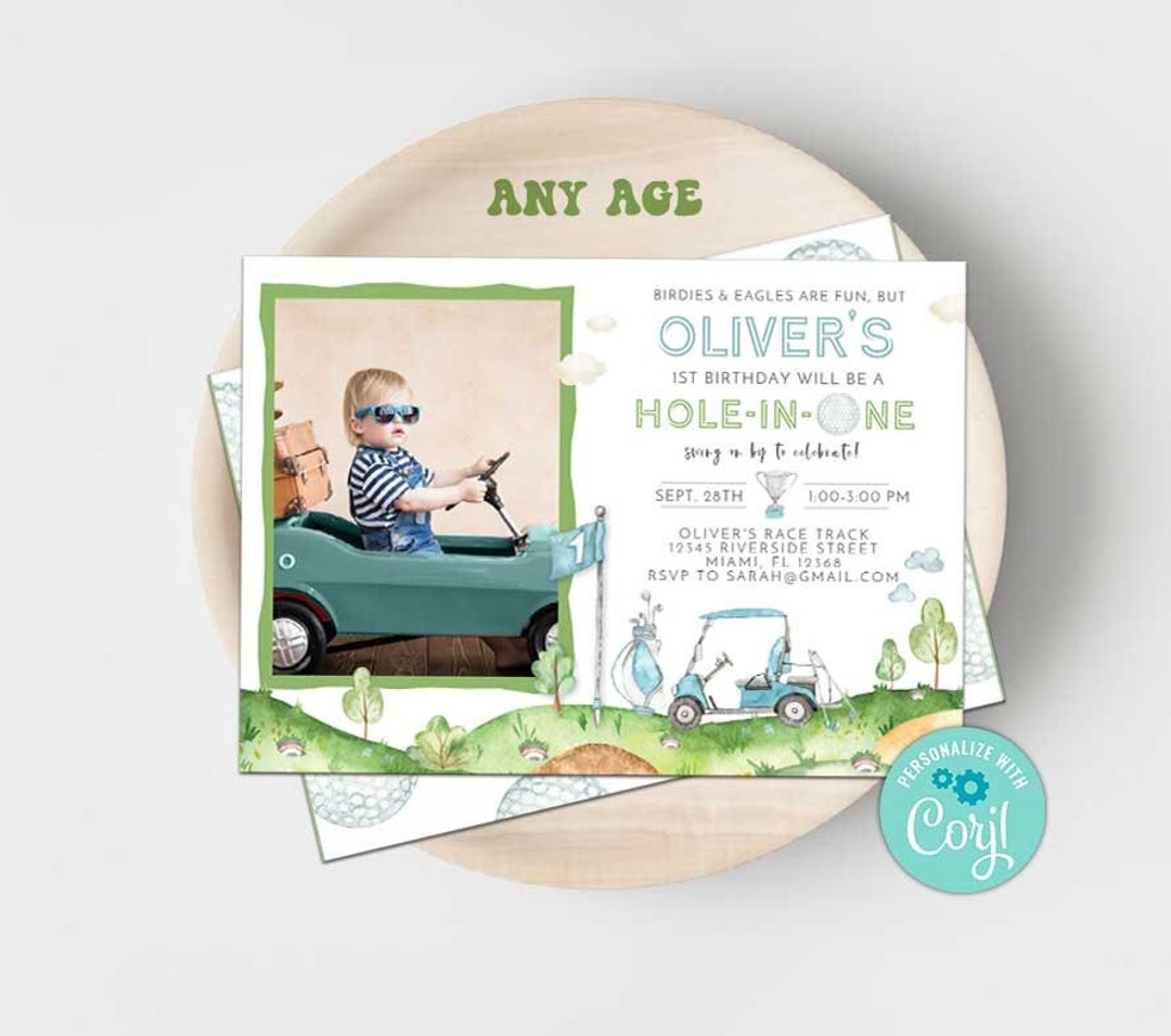 Golf Hole in One Birthday Invitation-selfedit Corjl-golf Birthday-golf ...
