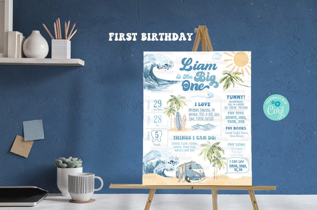 Surfing Birthday Milestone Poster-the BIG ONE Birthday-self Edit W ...