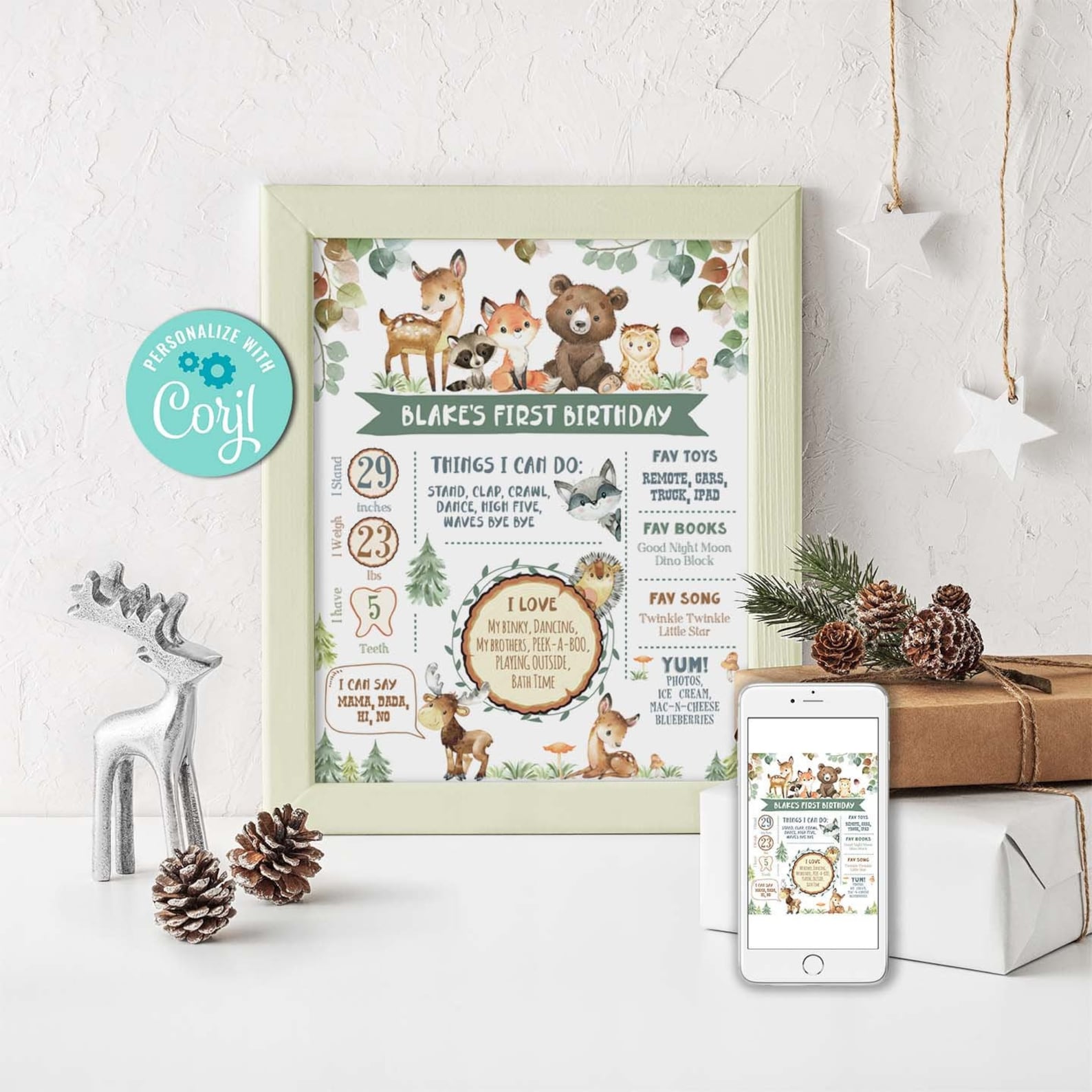 Woodland Birthday Milestone Chalkboard-woodland Party Poster Wall ...