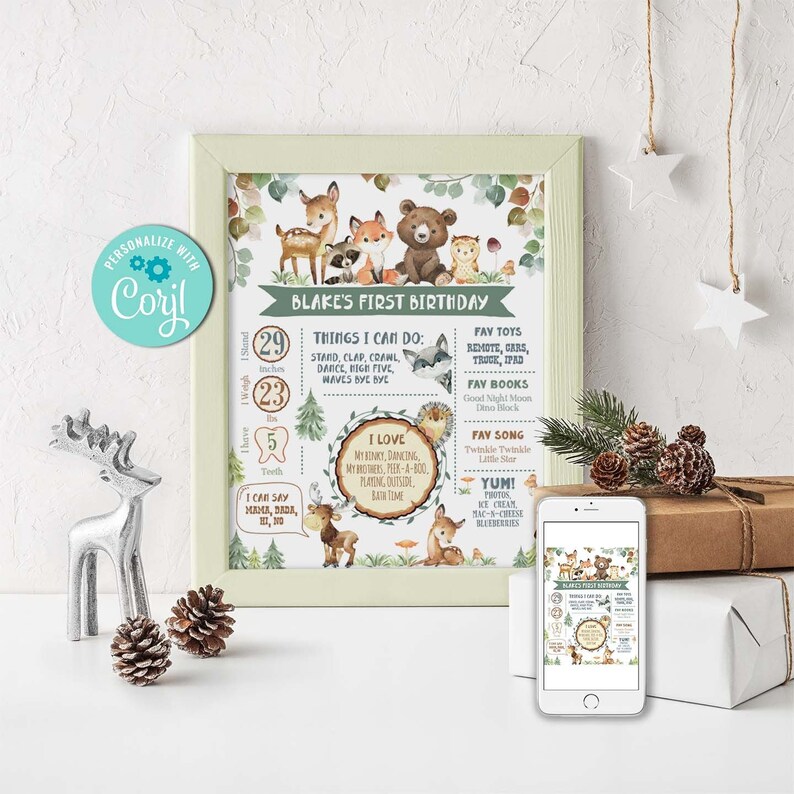 Woodland Birthday Milestone Chalkboard-woodland Party Poster | Etsy