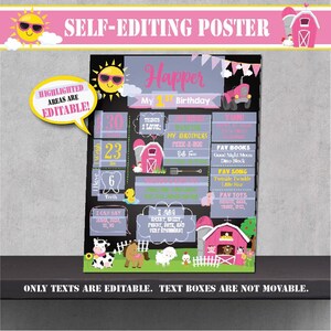 Self-editing Pink Farm Birthday Milestone Poster-farm Party Chalkboard ...