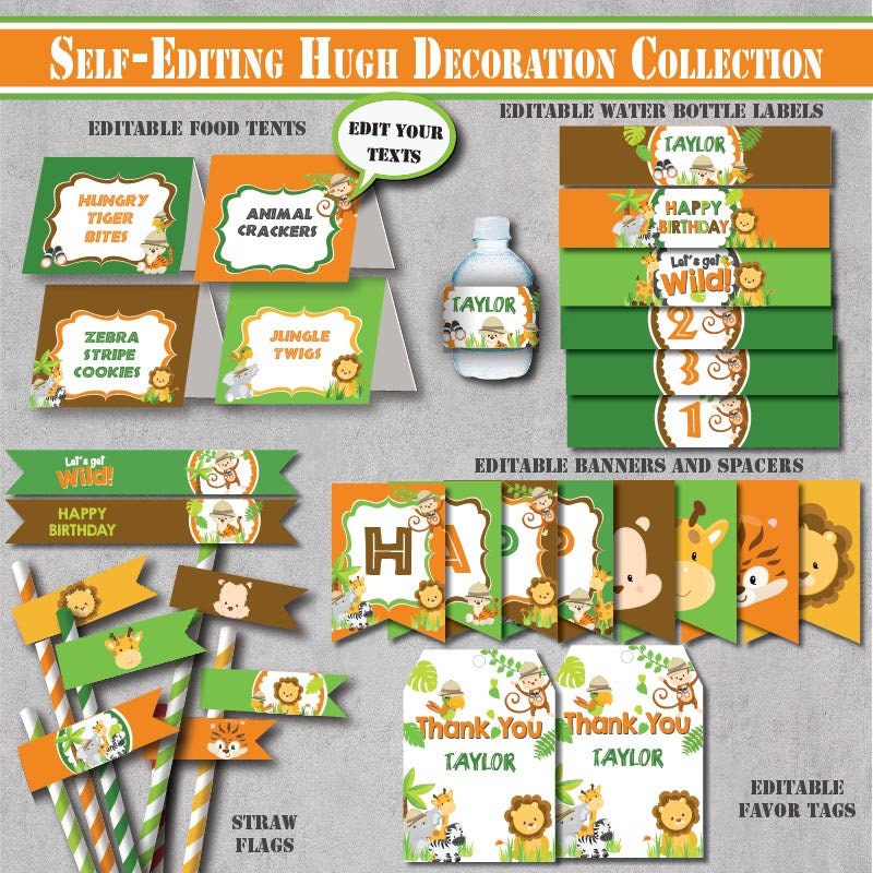 SELF-EDITING Safari Birthday Decoration Kit-safari | Etsy