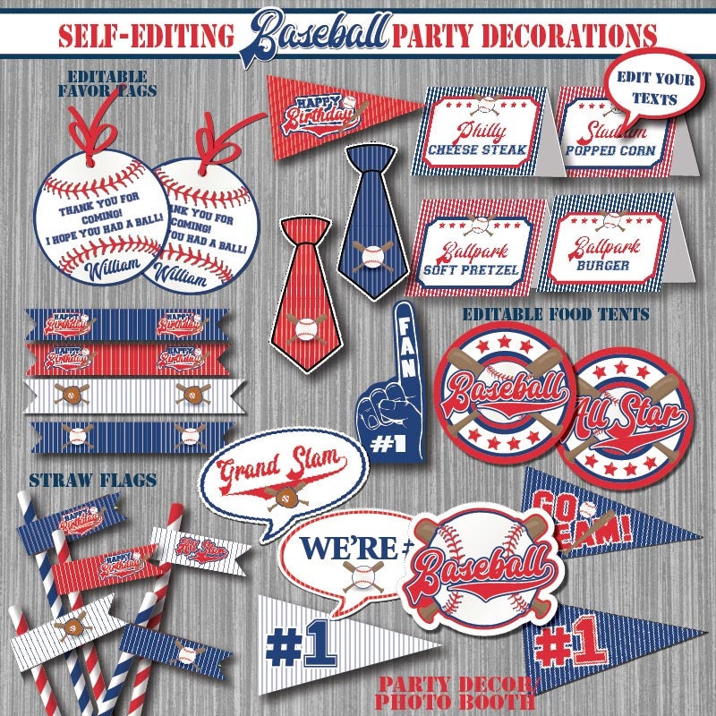 SELF-EDITING All Star Baseball Birthday Decorations-printable - Etsy