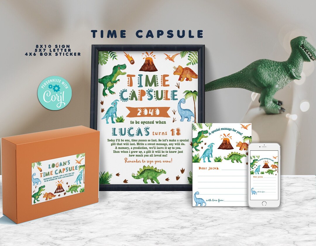 Dinosaur Birthday Time Capsule Set-self Edit With Corjl-dinosaur Party ...